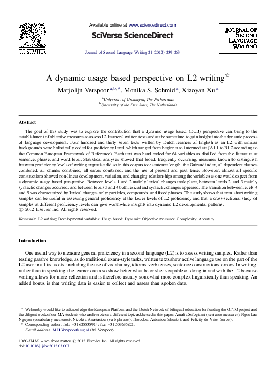 (PDF) A dynamic usage based perspective on L2 writing