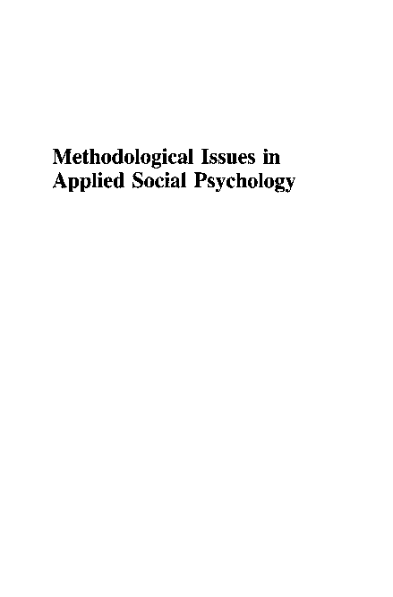 (PDF) Methodological Issues in Applied Social Psychology