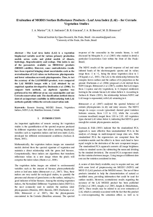 (PDF) Evaluation of MODIS surface reflectance products for wheat leaf area index (LAI) retrieval ...