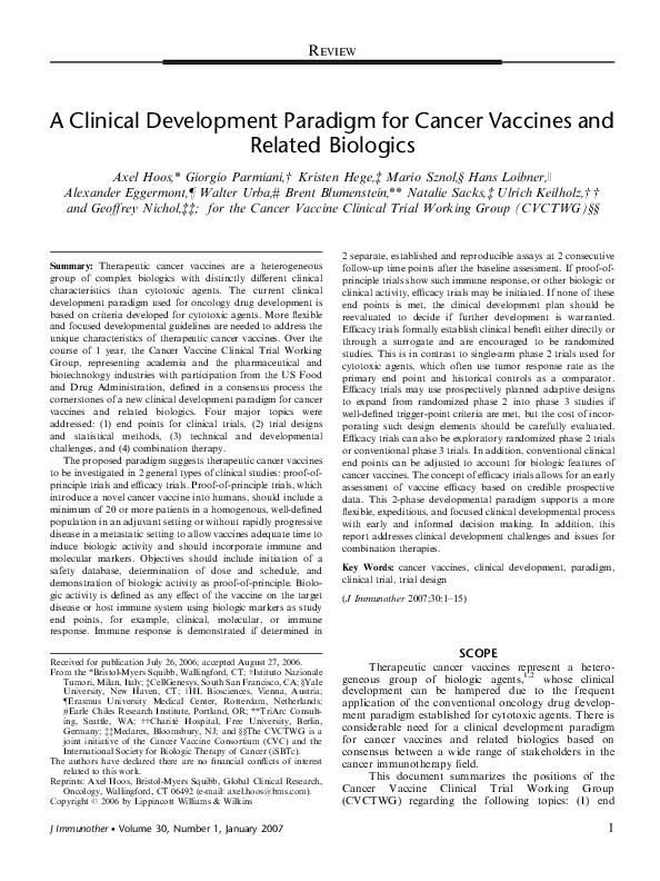 (PDF) A Clinical Development Paradigm for Cancer Vaccines and Related ...