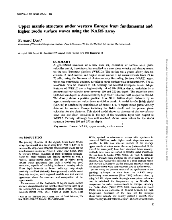 (PDF) Upper Mantle Structure Under Western Europe From Fundamental and Higher Mode Surface Waves ...