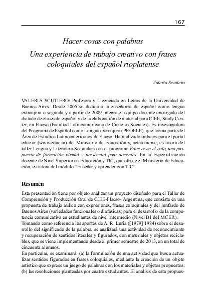 (PDF) Hacer cosas con palabras Una experiencia de trabajo creativo con ...