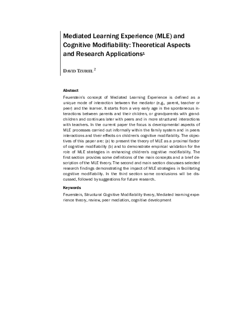 (PDF) Mediated Learning Experience ( MLE ) and Cognitive Modifiability ...