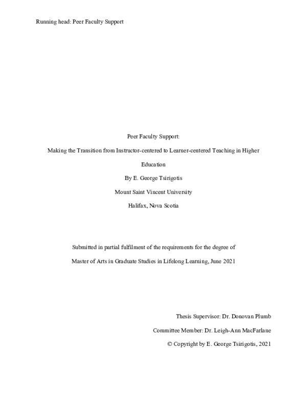 (DOC) Peer Faculty Support: Making the Transition from Instructor ...