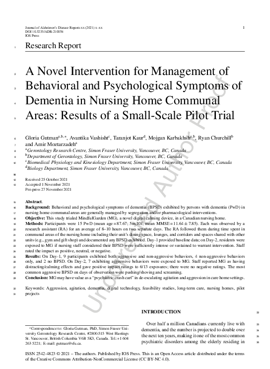 (PDF) A Novel Intervention for Management of Behavioral and Psychological Symptoms of Dementia ...