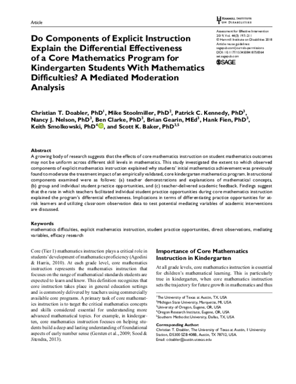 (PDF) Do Components of Explicit Instruction Explain the Differential ...
