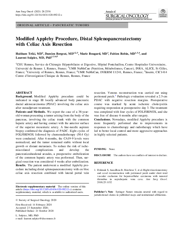 (PDF) Modified Appleby Procedure, Distal Splenopancreatectomy with ...