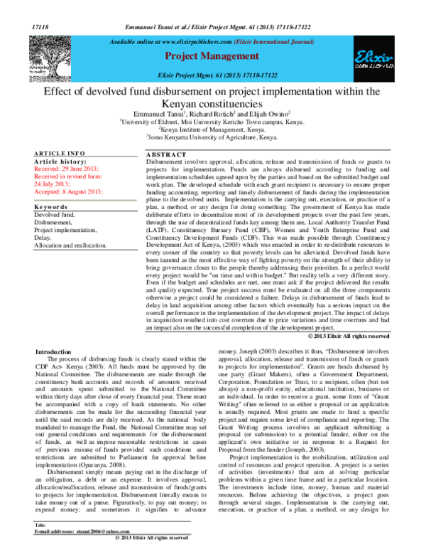 (PDF) Effect of devolved fund disbursement on project implementation ...