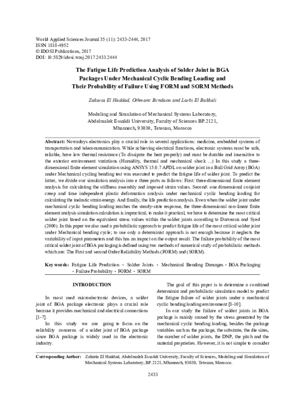 (PDF) The Fatigue Life Prediction Analysis of Solder Joint in BGA ...