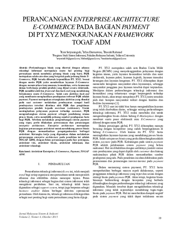 (PDF) Perancangan Enterprise Architecture E-Commerce Pada Bagian Payment DI PT Xyz Menggunakan ...