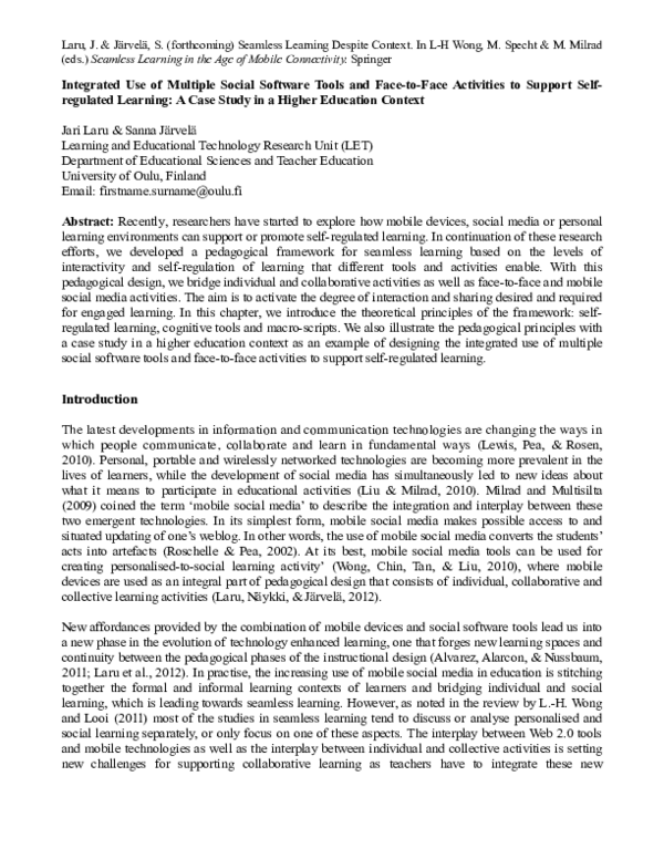 (PDF) Integrated Use of Multiple Social Software Tools and Face-to-Face Activities to Support ...