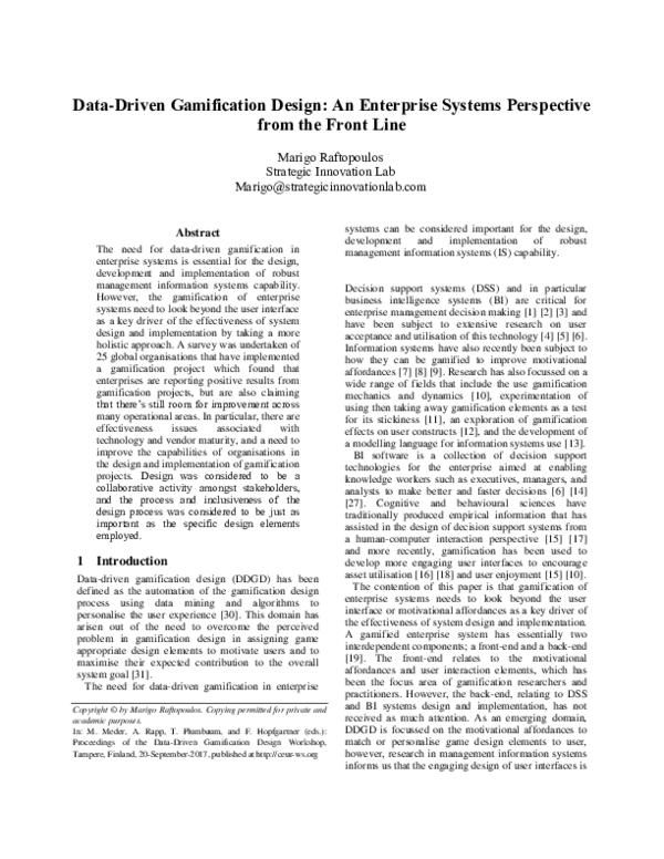 (PDF) Data-Driven Gamification Design: An Enterprise Systems Perspective from the Front Line
