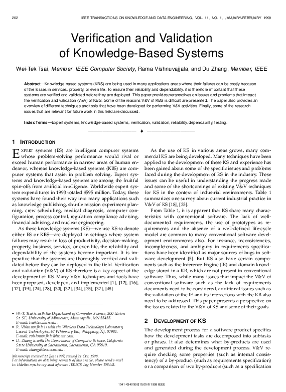 (PDF) Verification and validation of knowledge-based systems