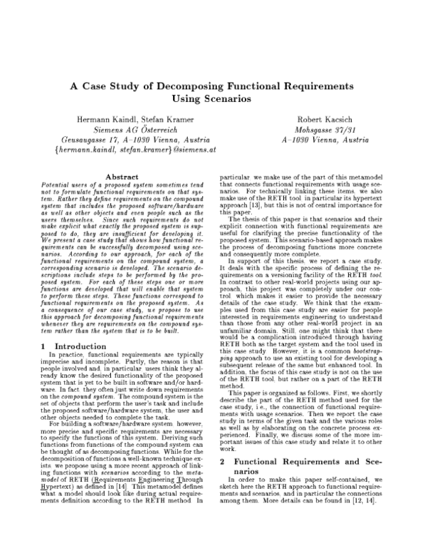 (PDF) A case study of decomposing functional requirements using scenarios