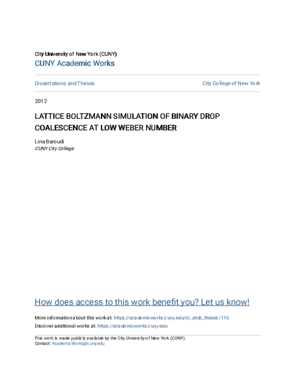 (PDF) Lattice Boltzmann Simulation of Binary Drop Coalescence at Low ...