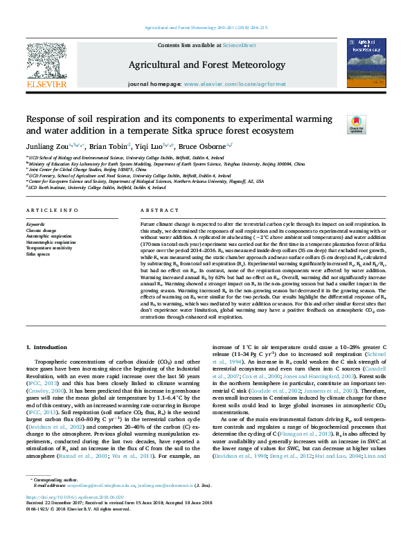 (PDF) Response of soil respiration and its components to experiment warming in an old-growth ...