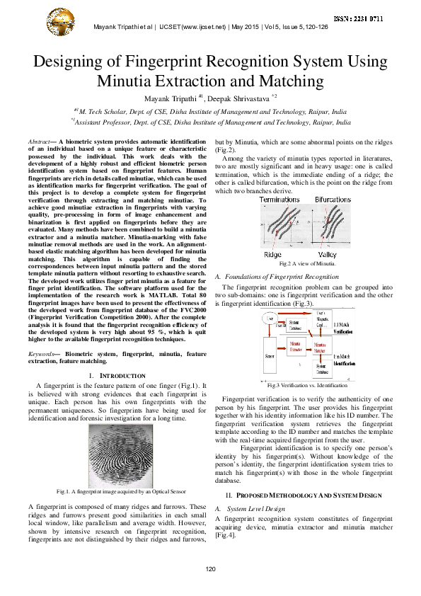 (PDF) Designing of Fingerprint Recognition System Using Minutia Extraction and Matching | Mayank ...