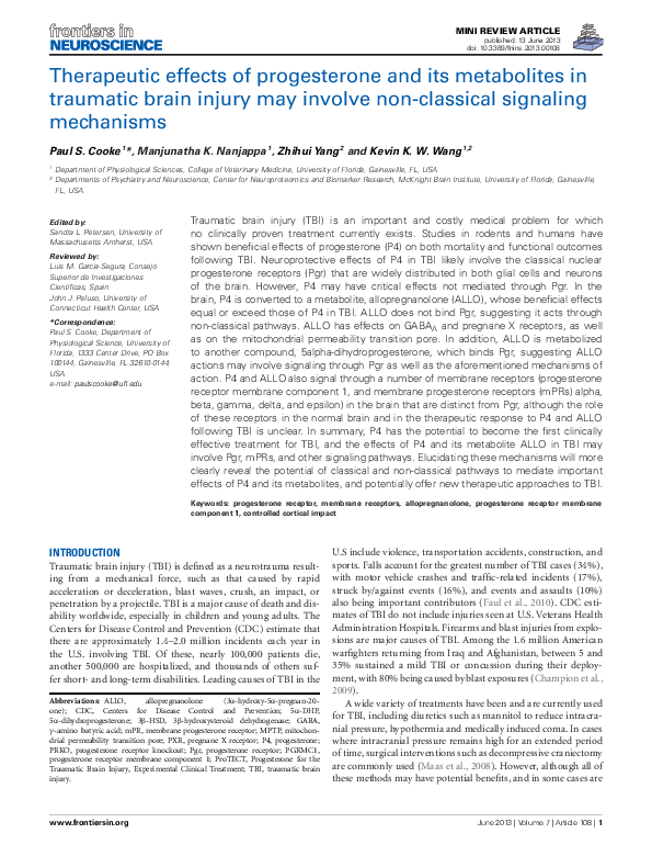 (PDF) Therapeutic effects of progesterone and its metabolites in ...