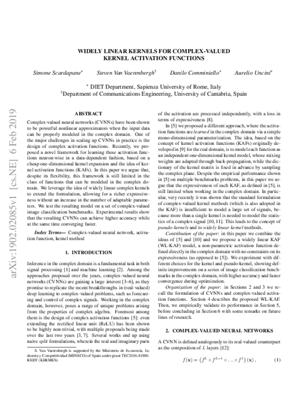 (PDF) Widely Linear Kernels for Complex-valued Kernel Activation Functions | Steven Van ...