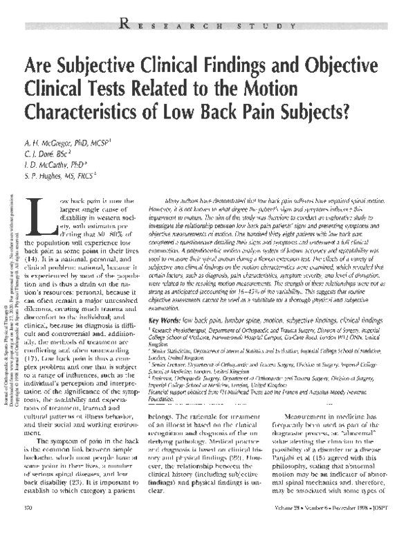 (PDF) Are subjective clinical findings and objective clinical tests ...