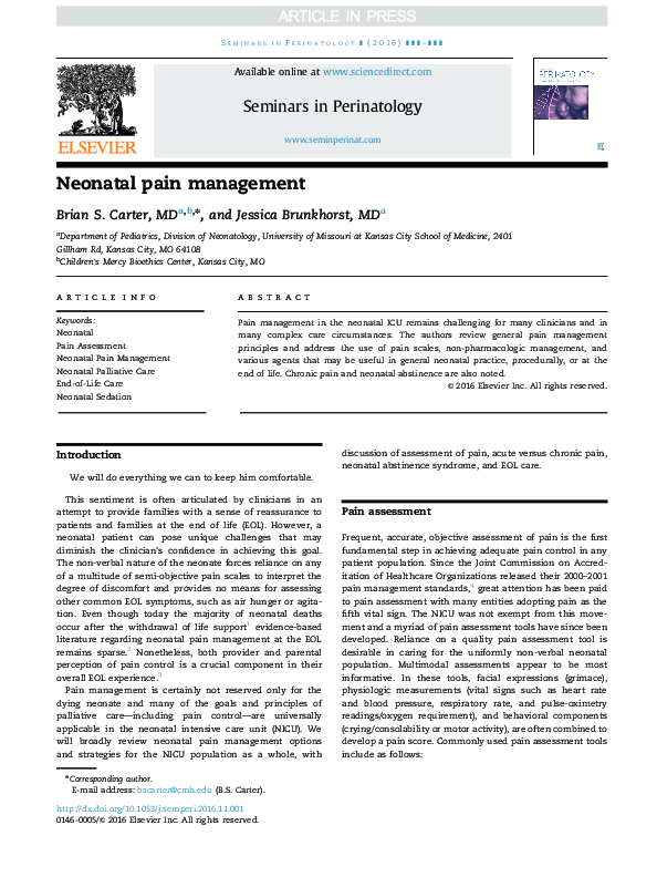 (PDF) Neonatal pain management