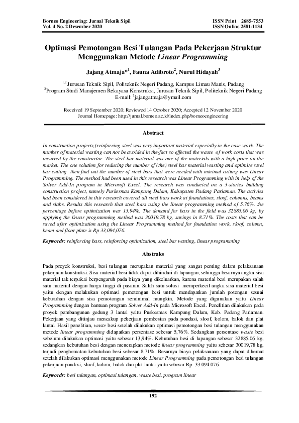 (PDF) Optimasi Pemotongan Besi Tulangan Pada Pekerjaan Struktur Menggunakan Metode Linear ...