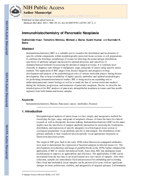 (PDF) Immunohistochemistry of pancreatic neoplasia | Surinder Batra ...