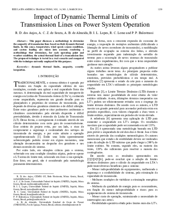 (PDF) Impact of Dynamic Thermal Limits of Transmission Lines on Power ...