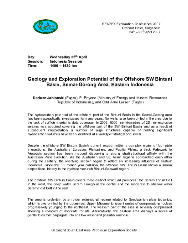 (PDF) Abstract: Geology and Exploration Potential of the Offshore SW ...