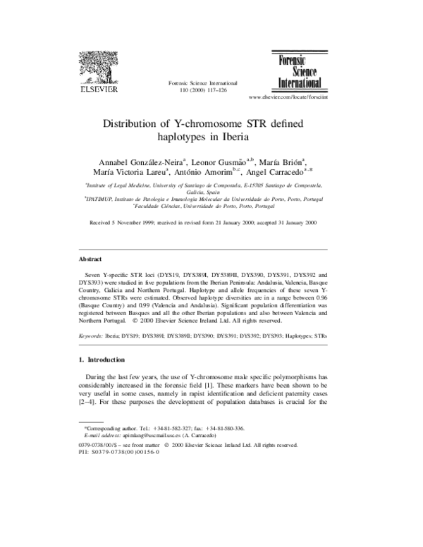 (PDF) Distribution of Y-chromosome STR defined haplotypes in Iberia