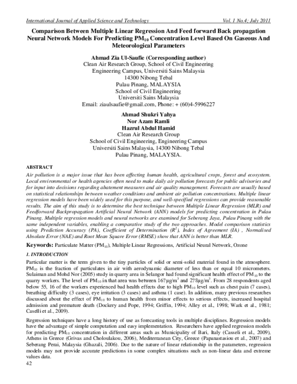 (PDF) Comparison Between Multiple Linear Regression And Feed forward Back propagation Neural ...