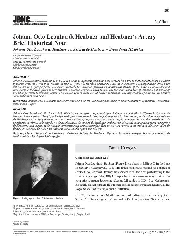 (PDF) Johann Otto Leonhardt Heubner and Heubner’s Artery – Brief ...