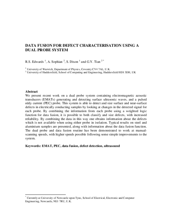 Pdf Data Fusion For Defect Characterisation Using A Dual Probe System