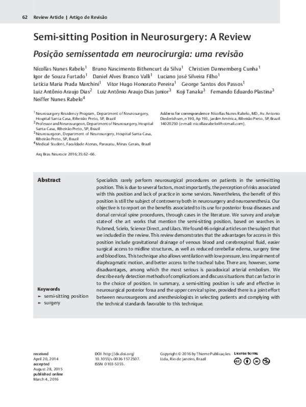 (PDF) Semi-sitting Position in Neurosurgery: A Review