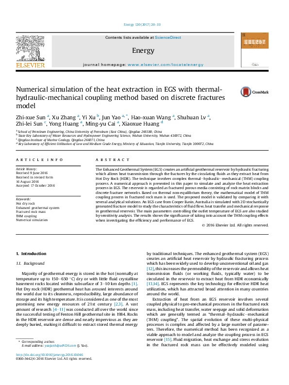 (PDF) Numerical simulation of the heat extraction in EGS with thermal ...