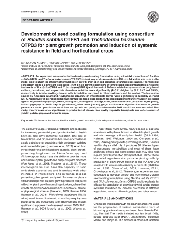 (PDF) of Bacillus subtilis OTPB1 and Trichoderma harzianum