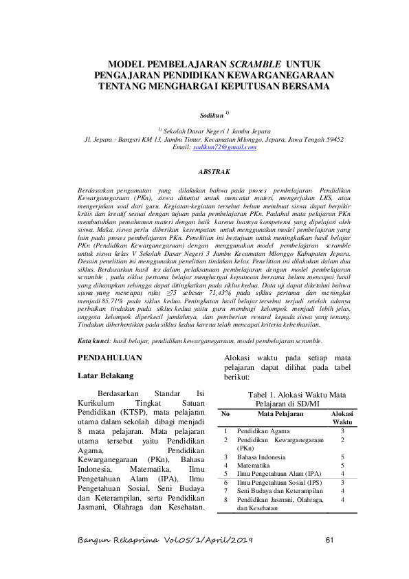 (PDF) Model Pembelajaran Scramble Untuk Pengajaran Pendidikan ...