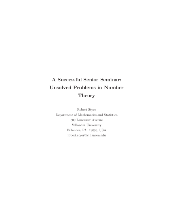 (PDF) A Successful Senior Seminar: Unsolved Problems in Number Theory