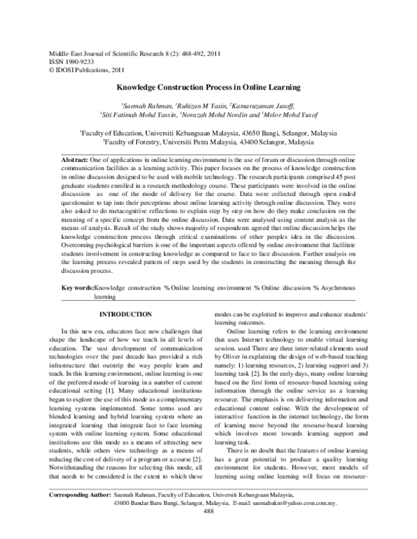(PDF) Knowledge Construction Process in Online Learning