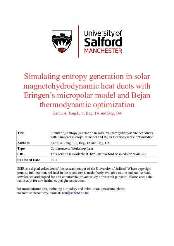 (PDF) Simulating entropy generation in solar magnetohydrodynamic heat ...