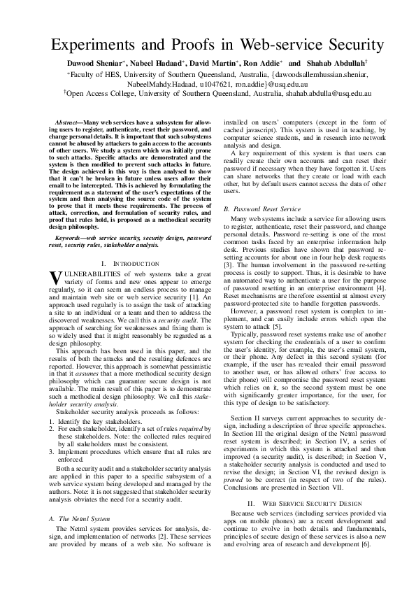 (PDF) Experiments and Proofs in Web-service Security