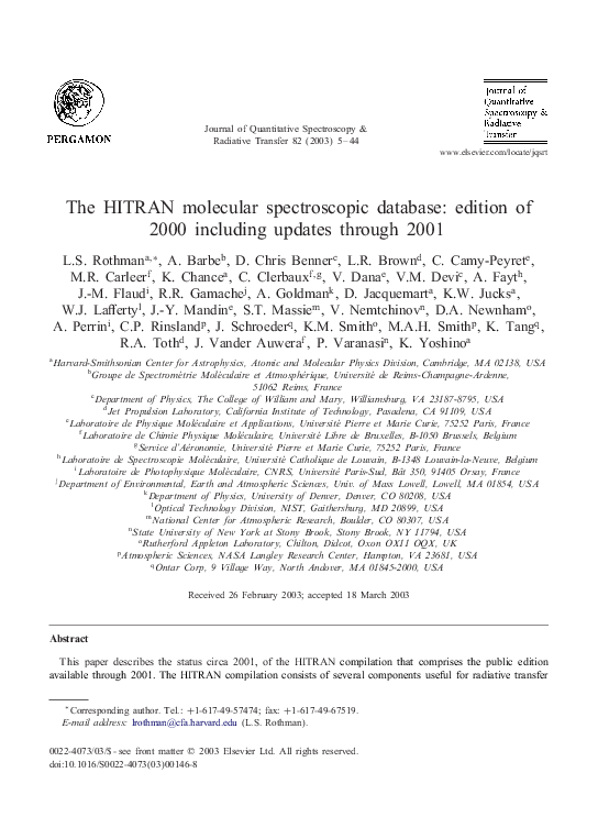 (PDF) The HITRAN Molecular Spectroscopic Database: Edition of 2000 ...