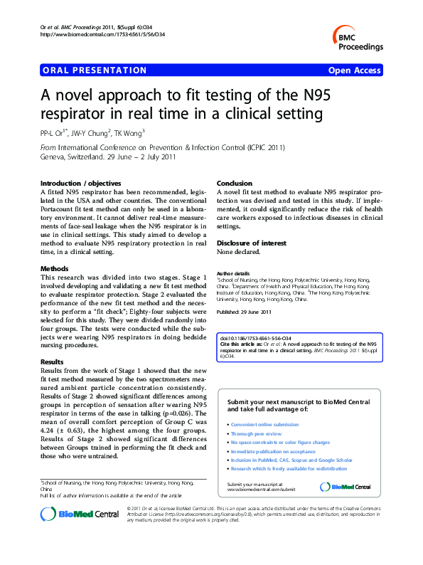(PDF) A novel approach to fit testing of the N95 respirator in real ...