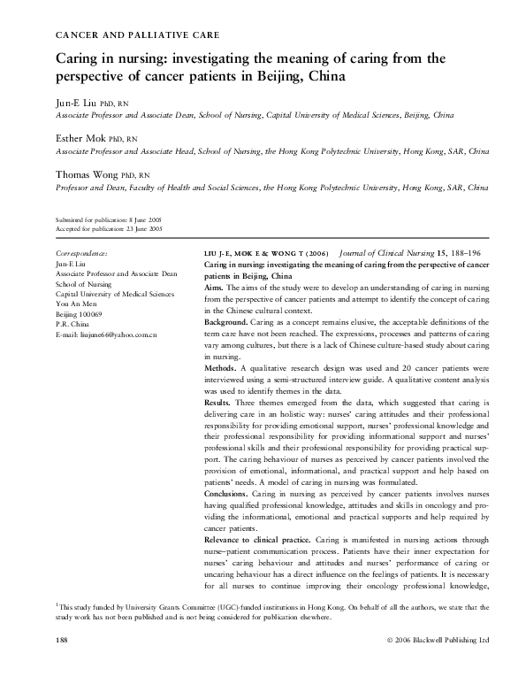 (PDF) Caring in nursing: investigating the meaning of caring from the ...