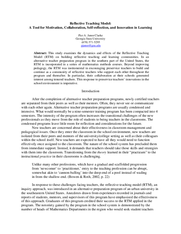 (PDF) Reflective Teaching Model: A Tool for Motivation, Collaboration ...