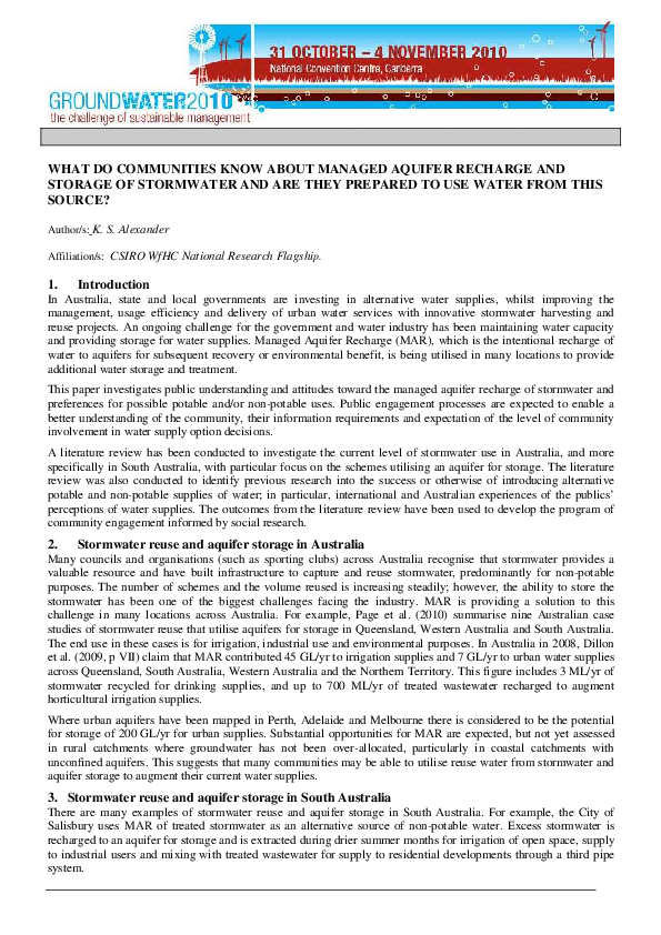 (PDF) What do communities know about managed aquifer recharge and ...