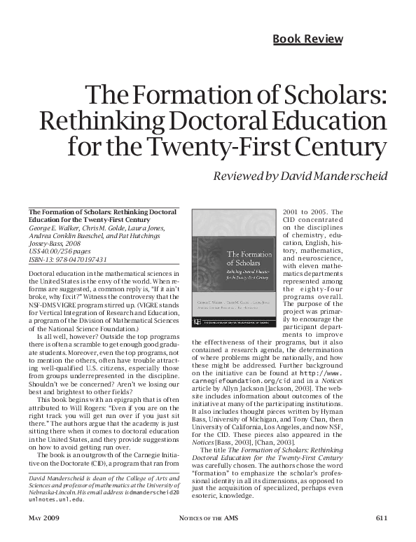 (PDF) The Formation of Scholars: Rethinking Doctoral Education for the ...