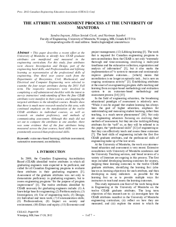 (PDF) The Attribute Assessment Process at the University of Manitoba