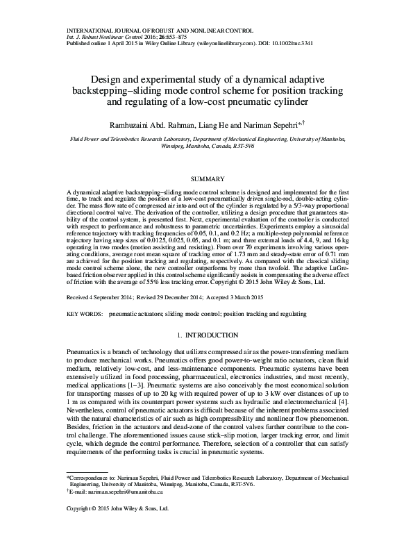 (PDF) Design and experimental study of a dynamical adaptive backstepping-sliding mode control ...
