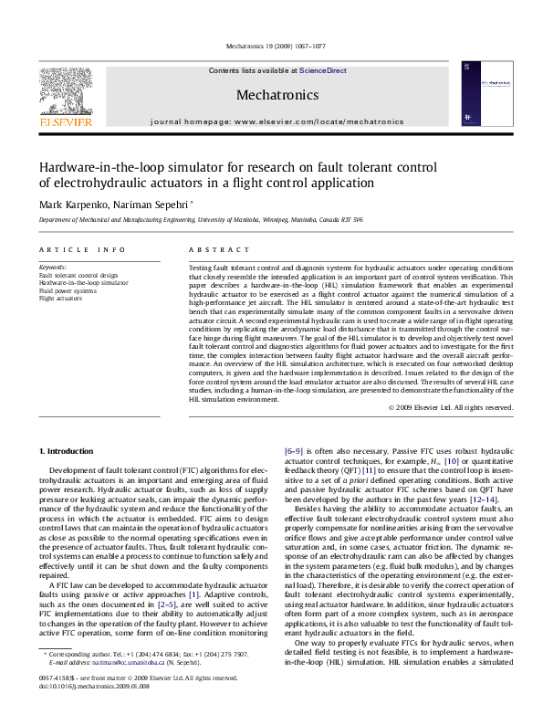(PDF) Hardware-in-the-loop simulator for research on fault tolerant control of electrohydraulic ...